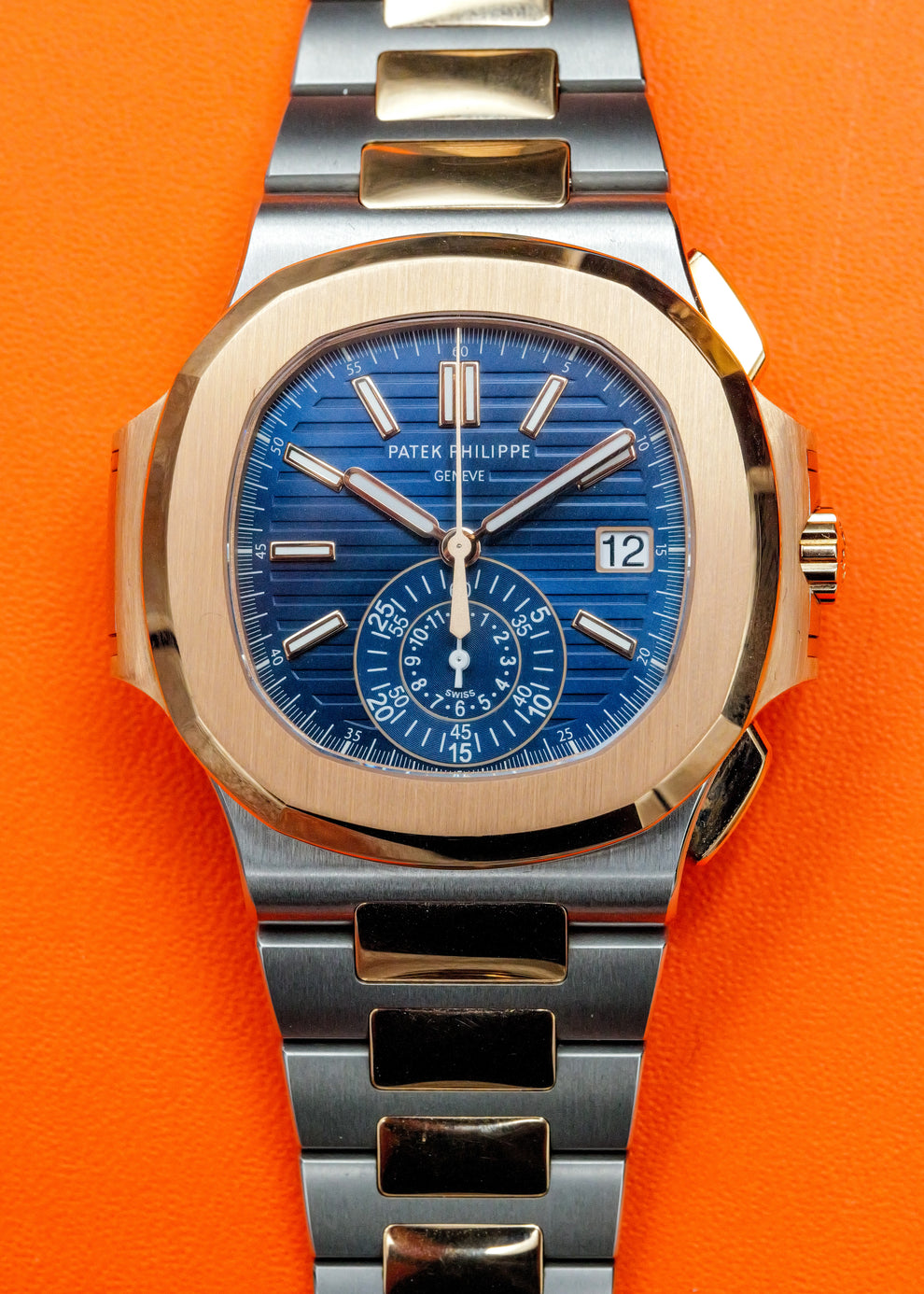 Patek Philippe Nautilus Chronograph 5980/1AR Two Tone Blue Dial – Haute ...