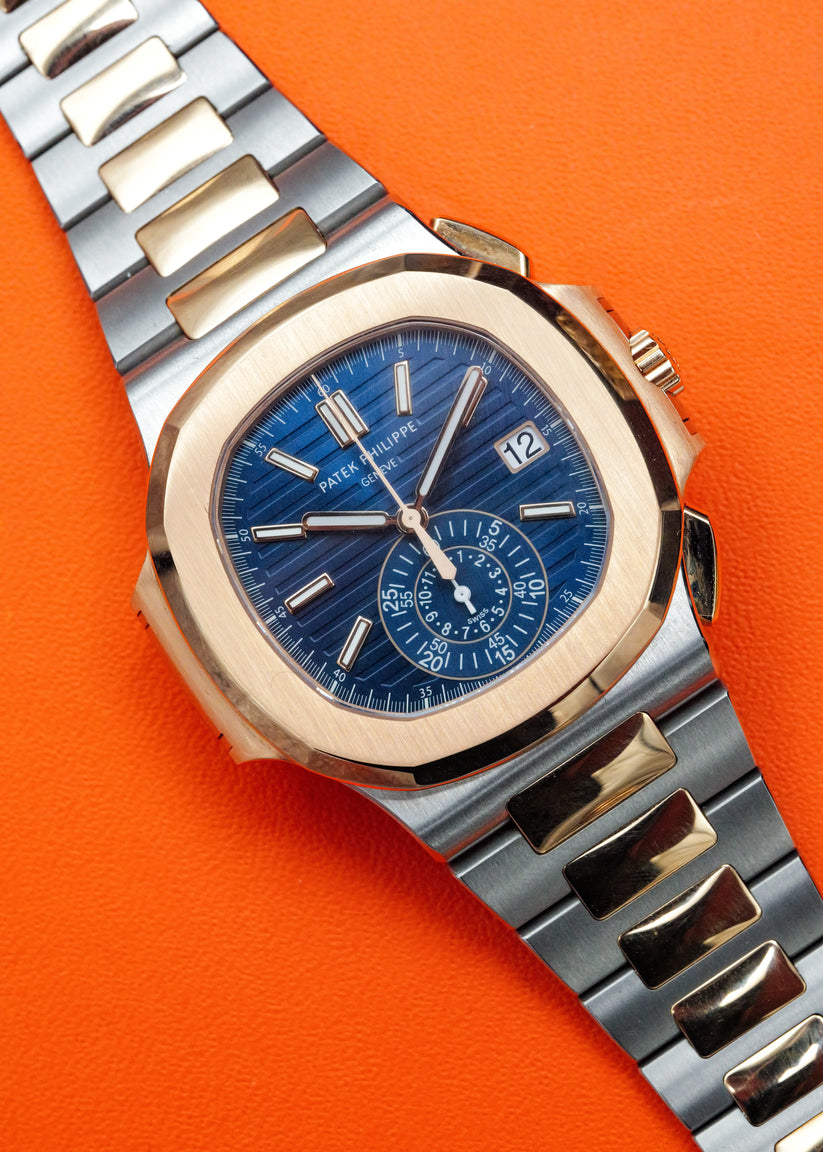 Patek Philippe Nautilus Chronograph 5980/1AR Two Tone Blue Dial – Haute ...